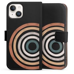 DeinDesign iPhone 14 Handy Klapph&uuml;lle Handyh&uuml;lle aus Kunst Leder schwarz Flip Case Circle Rainbow Water Colour Sideflip mit Lasche