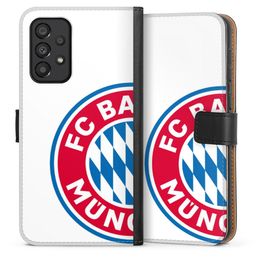 DeinDesign Galaxy A33 5G Handy Klapph&uuml;lle Handyh&uuml;lle aus Kunst Leder schwarz Flip Case Logo Fcb Fc Bayern M&uuml;nchen Sideflip mit langer Lasche