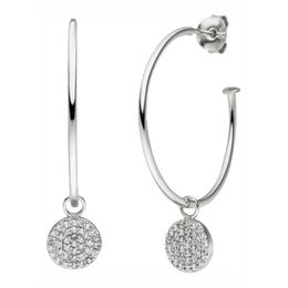 Paar Creolen Jobo "Ohrringe 30 mm mit kleinem Einh&auml;nger", silber 925, wei&szlig;, Ohrringe, Damen, Silber 925 (Sterlingsilber), 925 Silber mit 74 Zirkonia