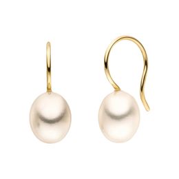 Perlenohrringe Jobo "mit Haken", gelbgold 375, Ohrringe, Damen, Gelbgold 375 Perlen, Gelbgold 375, Perlen, 9 Karat 375 Gold mit S&uuml;&szlig;wasser-Zuchtperlen