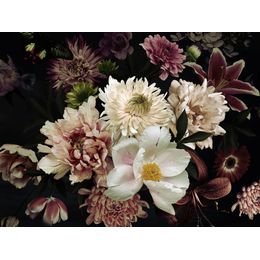 Fototapete papermoon "BLUMEN ABSTRAKT-MUSTER DESIGN ROSEN BLUMEN DECOR RETRO", bunt, B:4m L:2,6m, Vlies, Tapeten