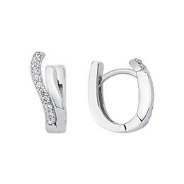 Paar Creolen Jobo "Geschwungene Ohrrringe 14 mm", silber 925, wei&szlig;, Ohrringe, Damen, Silber 925 (Sterlingsilber), 925 Silber rhodiniert mit 20 Zirkonia