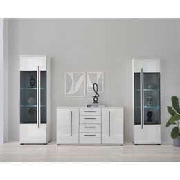 Wohnwand Home Affaire "Cantara, moderne Anbauwand, Wohnzimmer-Set, in Eiche Evoke oder Wei&szlig;", wei&szlig;, B:290cm H:270cm T:42cm, Holzwerkstoff, Kastenm&ouml;bel-Sets, Wohnwand, enth&auml;lt zwei Vitrinen und ein Sideboard