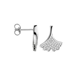 Paar Ohrstecker Jobo "Ohrringe Ginkgo Ginko Bl&auml;tter 15 mm", silber 925, wei&szlig;, Ohrringe, Damen, Silber 925 (Sterlingsilber), 925 Silber mit 72 Zirkonia