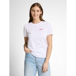 T-Shirt Tom Tailor Denim, Damen, Gr. M, wei&szlig;, Jersey, Obermaterial: 100% Baumwolle, bedruckt, regular fit normal, Rundhals, Shirts T-Shirt, mit Print
