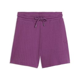 Sporthose Puma "HER High-Waist Shorts Damen", Herren, Gr. L, Normalgr&ouml;&szlig;en, plum wine lila, Obermaterial: 58% Baumwolle, 4% Elasthan, 38% Polyester. Taschenfutter: 100% Baumwolle, unifarben, regular fit, Hosen Sporthose