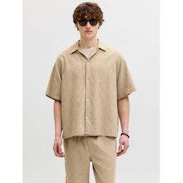 Jack & Jones Kurzarmhemd JACK & JONES "JORMONTAUK WAVY TEXTURE SHIRT SS SN", Herren, Gr. M, N-Gr, crockery, Web, Obermaterial: 100% Baumwolle, unifarben, relaxed fit normal, Hemden, Baumwolle, relaxed fit