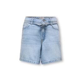 Jeansshorts KIDS Only "KOGGIANNA HW BELT SHORTS PIMBOX DNM NOOS", M&auml;dchen, Gr. 128, N-Gr, light blau denim, Denim/Jeans, Obermaterial: 98% Baumwolle, 2% Elasthan, unifarben, regular fit ca. Mitte Oberschenkel, Jeans Jeansshorts, mit schmalem, dekorativen Bindeband in der Taille