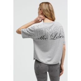 Sweater SENSES.THE LABEL, Damen, Gr. S, grau, Sweatware, Material: 63% Baumwolle, 37% Polyester, bedruckt, relaxed fit normal, Rundhals, eingesetzt gerader Abschluss, Sweatshirts Sweater, mit abgerundeten Saum
