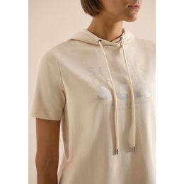 Kapuzenshirt Cecil, Damen, Gr. L (42), pearl beige, Web, 48% Baumwolle, 48% Modal, 4% Elasthan, bedruckt, comfort fit normal, ohne Ausschnitt, abgesteppt, Shirts Kapuzenshirt, mit Kapuze mit Tunnelzugband
