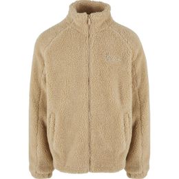 Allwetterjacke Karl Kani "Karl Kani Karl Kani Metal Signature Teddy Jacket", Herren, Gr. L, sand, light sand, 100% Polyester, mehrfarbig, loose fit, amerikanischer Ausschnitt, Jacken