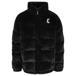 Winterjacke Karl Kani "Karl Kani Herren KM214-014-1 OG Fake Fur Puffer Jacket black", Herren, Gr. L, schwarz, 100% Polyester, normal, hoch geschlossener Ausschnitt, Jacken Winterjacke