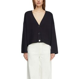 Strickjacke comma, Damen, Gr. 36, navy, Strick, Obermaterial: 72% Viskose, 28% Polyester, unifarben, regular fit normal, tiefer V-Ausschnitt, Strickjacken Strickjacke, mit V-Ausschnitt