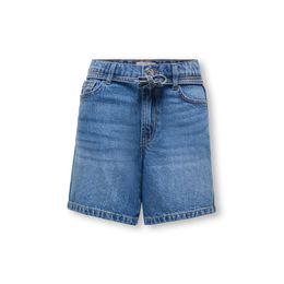 Jeansshorts KIDS Only "KOGGIANNA HW BELT SHORTS PIMBOX DNM NOOS", M&auml;dchen, Gr. 134, N-Gr, medium blau denim, Denim/Jeans, Obermaterial: 98% Baumwolle, 2% Elasthan, unifarben, regular fit ca. Mitte Oberschenkel, Jeans Jeansshorts, mit schmalem, dekorativen Bindeband in der Taille
