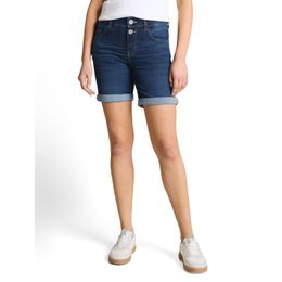 Jeansshorts Tom Tailor "ALEXA Slim", Damen, Gr. 31, N-Gr, used schwarz stone blau denim, Denim/Jeans, Obermaterial: 66% Baumwolle, 33% Polyester, 1% Elasthan. Futter: 65% Baumwolle, 35% Polyester, unifarben, schmal kurz, Jeans Jeansshorts, mit Aufschlag und Stretch