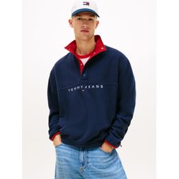 Fleecepullover Tommy Jeans "RRELAXED POP LINEAR MOCK POLAR FLEECE", Herren, Gr. L, schwarz night navy, Sweatware, Obermaterial: 100% Polyester, unifarben, relaxed fit normal, Rundhals, eingesetzt gerader Abschluss, Sweatshirts Fleecepullover, Relaxed fit mit Stehkragen