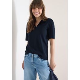 Poloshirt Cecil, Damen, Gr. L (42), universal blau, Jersey, Obermaterial: 100% Baumwolle, unifarben, regular fit normal, ohne Ausschnitt, Shirts, mit seitlichen Schlitzen im Saum