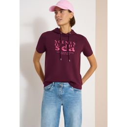 Kapuzenshirt Cecil, Damen, Gr. L (42), sweet grape rot, Web, 48% Baumwolle, 48% Modal, 4% Elasthan, bedruckt, comfort fit normal, ohne Ausschnitt, abgesteppt, Shirts Kapuzenshirt, mit Kapuze mit Tunnelzugband