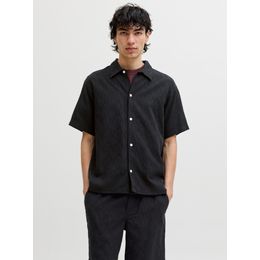 Jack & Jones Kurzarmhemd JACK & JONES "JORMONTAUK WAVY TEXTURE SHIRT SS SN", Herren, Gr. M, N-Gr, schwarz, Web, Obermaterial: 100% Baumwolle, unifarben, relaxed fit normal, Hemden, Baumwolle, relaxed fit