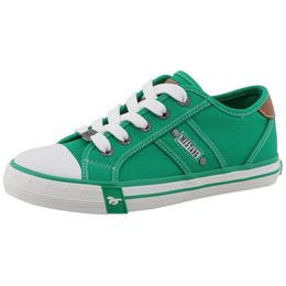 Sneaker Mustang Shoes "Gaspare", M&auml;dchen, Gr. 36, gr&uuml;n, Baumwolle, Schuhe Sneaker, Freizeitschuh, Halbschuh, Schn&uuml;rschuh mit auff&auml;lliger Kontrastnaht