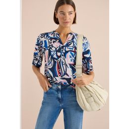 Kurzarmbluse Cecil, Damen, Gr. S (38), universal blau, Stoff, 100% Viskose, gemustert, klassisch normal, Rundhals, abgesteppt, Blusen, aus softer Viskose