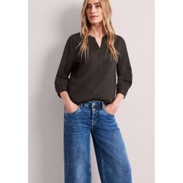 Langarmbluse Street One, Damen, Gr. 34, espresso braun, Web, 60% Leinen, 40% Baumwolle, unifarben, normal normal, Rundhals, B&uuml;ndchen, Blusen, mit Leinenanteil