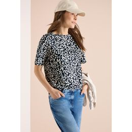 T-Shirt Cecil, Damen, Gr. L (42), schwarz-wei&szlig; (urban dunkelblau), Jersey, Obermaterial: 100% Baumwolle, regular fit normal, U-Boot-Ausschnitt, Shirts T-Shirt, mit Leo-Print, Topseller
