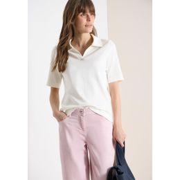 Poloshirt Cecil, Damen, Gr. L (42), vanillewei&szlig;, Jersey, Obermaterial: 100% Baumwolle, unifarben, regular fit normal, ohne Ausschnitt, Shirts, mit seitlichen Schlitzen im Saum
