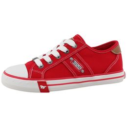 Sneaker Mustang Shoes "Gaspare", M&auml;dchen, Gr. 32, rot, Baumwolle, Schuhe Sneaker, Freizeitschuh, Halbschuh, Schn&uuml;rschuh mit auff&auml;lliger Kontrastnaht