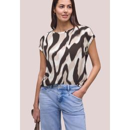 Kurzarmbluse Street One, Damen, Gr. 34, braun (espresso braun), Stoff, 100% Viskose, normal normal, Rundhals, B&uuml;ndchen, Blusen, aus softer Viskose