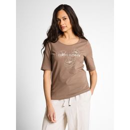 Kurzarmshirt Tom Tailor, Damen, Gr. 3XL, taupe grau, Single Jersey, Obermaterial: 95% Baumwolle, 5% Elasthan, bedruckt, regular fit h&uuml;ftbedeckend, tiefer Rundhals, Shirts, Sommershirt mit Frontprint