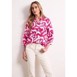 Langarmbluse Street One, Damen, Gr. 34, magenta dream, Web, 60% Leinen, 40% Baumwolle, gemustert, normal normal, Rundhals, B&uuml;ndchen, Blusen, aus Leinen