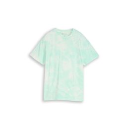 Kurzarmshirt Tom Tailor, Jungen, Gr. 176, turquoise wei&szlig;, Jersey, Obermaterial: 100% Baumwolle, normal h&uuml;ftbedeckend, Rundhals, abgesteppte Kante, Shirts, im Batik-Look, f&uuml;r Boys