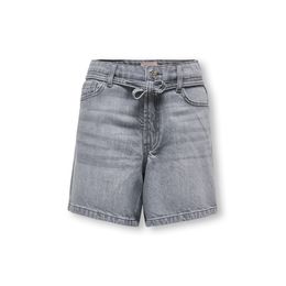 Jeansshorts KIDS Only "KOGGIANNA HW BELT SHORTS PIMBOX DNM NOOS", M&auml;dchen, Gr. 122, N-Gr, medium grau denim, Denim/Jeans, Obermaterial: 98% Baumwolle, 2% Elasthan, unifarben, regular fit ca. Mitte Oberschenkel, Jeans Jeansshorts, mit schmalem, dekorativen Bindeband in der Taille