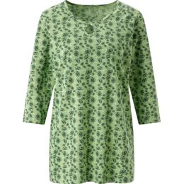Damen Longshirt mit Tropfen-Ausschnitt eucalyptus-moos-bedruckt, Gr&ouml;&szlig;e 44