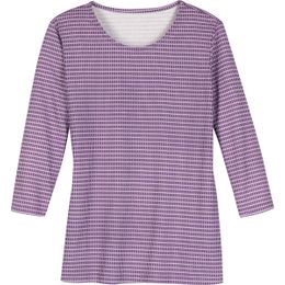Damen 3/4-Arm-Shirt mit Minimal-Druck lila-ecru-bedruckt, Gr&ouml;&szlig;e 44