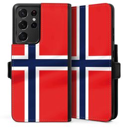 DeinDesign Galaxy S21 Ultra 5G Handy Klapph&uuml;lle Handyh&uuml;lle aus Kunst Leder schwarz Flip Case Flags Flag Norway Sideflip mit Lasche