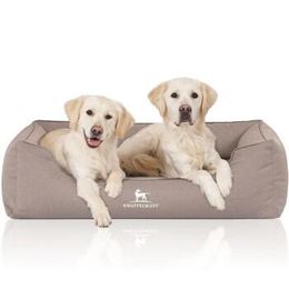 Knuffelwuff Orthop&auml;disches Wasserabweisendes Hundebett Leon aus Velours mit Handwebcharakter beige/ grau XL
