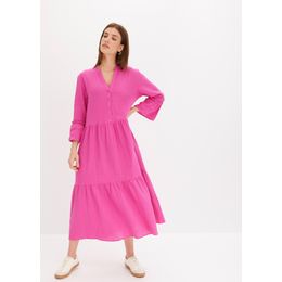 bonprix Maxikleid aus weichem Musselin, pink, Gr.48, Musselin-Kleid in trendigem Oversize-Fit, aus 100% Baumwolle,Musselin