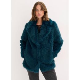 bonprix Fellimitat-Jacke, petrol, Gr.40, modische Fellimitat-Jacke mit Revers-Kragen und Druckknopf-Verschluss vorne.