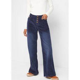 bonprix Cordhose aus Baumwolle mit Stretch, blau, Gr.54, Weite Stretch-Cordhose mit Knopfleiste, 98% Baumwolle