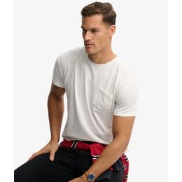 Superdry Herren Klassisches Baumwoll-leinen T-shirt mit Tasche White - Gr&ouml;&szlig;e: L 1040405000743K3Y003