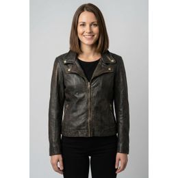 Lederjacke Mauritius "MWEvina", Damen, Gr. L (40), antique schwarz, Obermaterial: 100% Schafsleder. Futter: 100% Baumwolle. &Auml;rmelfutter: 100% Polyester, Antik-Look, regular fit normal, abgesteppt, Jacken, mit Reverskragen
