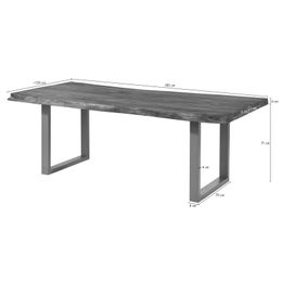 Baumtisch Sheesham 180x90x77 grau gebeizt / U-Beine anthrazit gl&auml;nzend FREEFORM 5