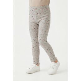 Strickleggings happy girls, M&auml;dchen, Gr. 104, N-Gr, grau (grau melange), Feinstrick, Obermaterial: 60% Polyester, 35% Baumwolle, 5% Elasthan, bedruckt, slim fit normal, Hosen Strickleggings, im s&uuml;&szlig;en Herzchen-Allover