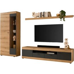 Wohnwand Home Affaire "Soleto, zeitlose Anbauwand, Komplettset im modernen Stil", eiche evoke, B:300cm H:201cm T:35cm, FSC-zertifizierter Holzwerkstoff, Kastenm&ouml;bel-Sets, Wohnwand, enth&auml;lt Vitrine, Lowboard und Wandboard