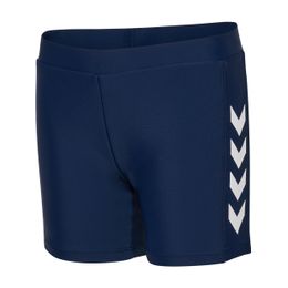 Badeshorts Hummel "HMLJR FITTED SWIM SHORTS", Jungen, Gr. 140, N-Gr, marineblaus, Obermaterial: 82% Polyamid, 18% Elasthan, Badehosen Badeshorts, elastischer Bund, Jersey-Stoff, Druck auf Wasserbasis