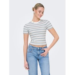 Kurzarmshirt Only "ONLLUPE S/S STRIPE TEE JRS", Damen, Gr. XL, cloud dancer stripes:multi stripes, Jersey, Obermaterial: 60% Polyester, 32% Viskose, 8% Elasthan, gestreift, slim fit normal, Rundhals, Shirts Kurzarmshirt