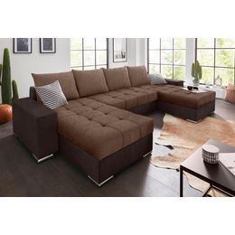 Wohnlandschaft Collection AB "Josy XL U-Form, Breite: 313 cm", braun (braun, braun), B:313cm H:84cm T:161cm, 100% Polyester, Sofas, Wohnlandschaft, mit Bettfunktion, Bettkasten & 2 Zierkissen, Federkern, Topseller
