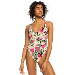 Badeanzug Roxy "Printed Beach Classics", Damen, Gr. S, anthrazit palm song s, Obermaterial:87% Nylon, 13% Elasthan;, Badeanz&uuml;ge Badeanzug